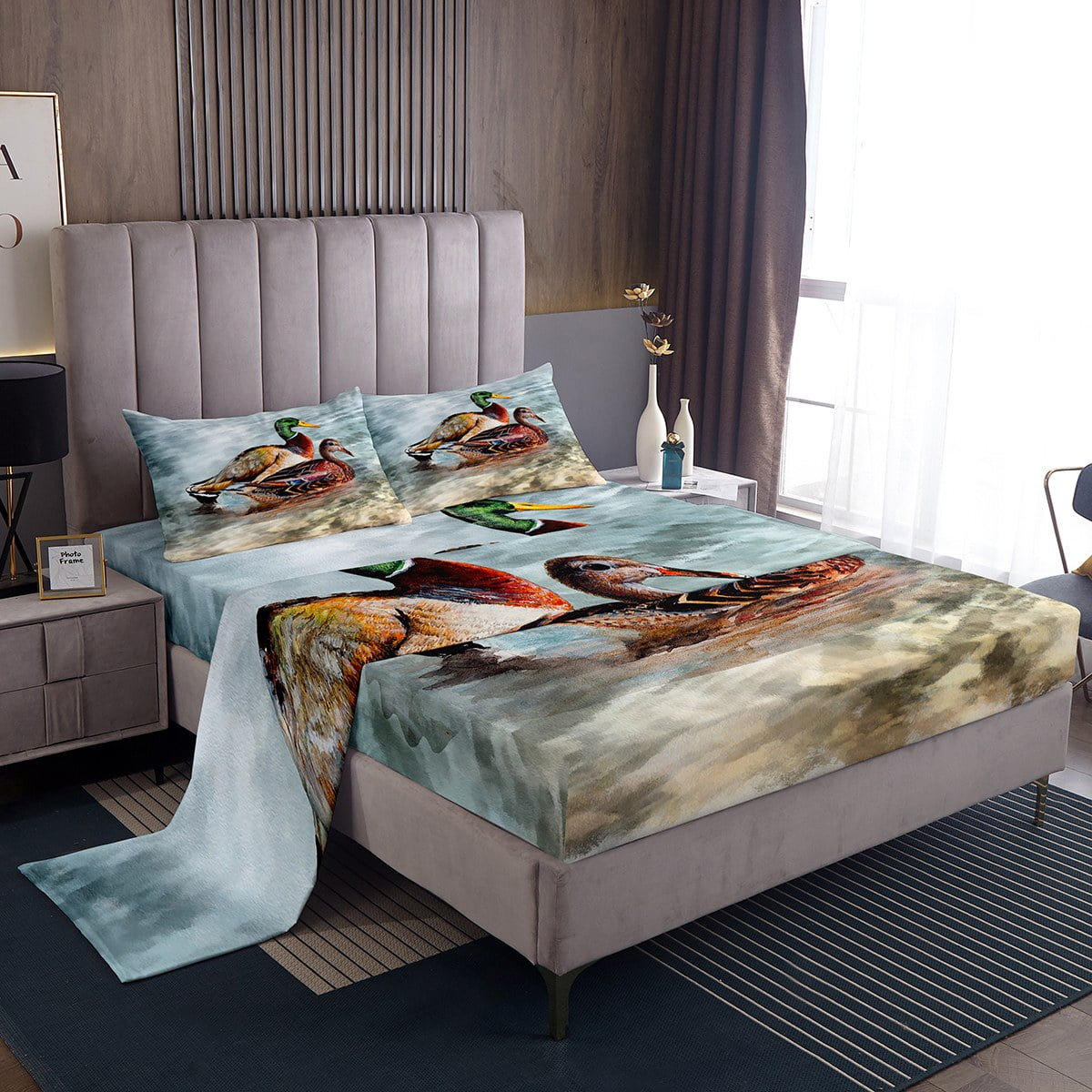 Duck Hunting King Sheet Set Mallard Duck Sheets, Watercolor Animal Bed ...