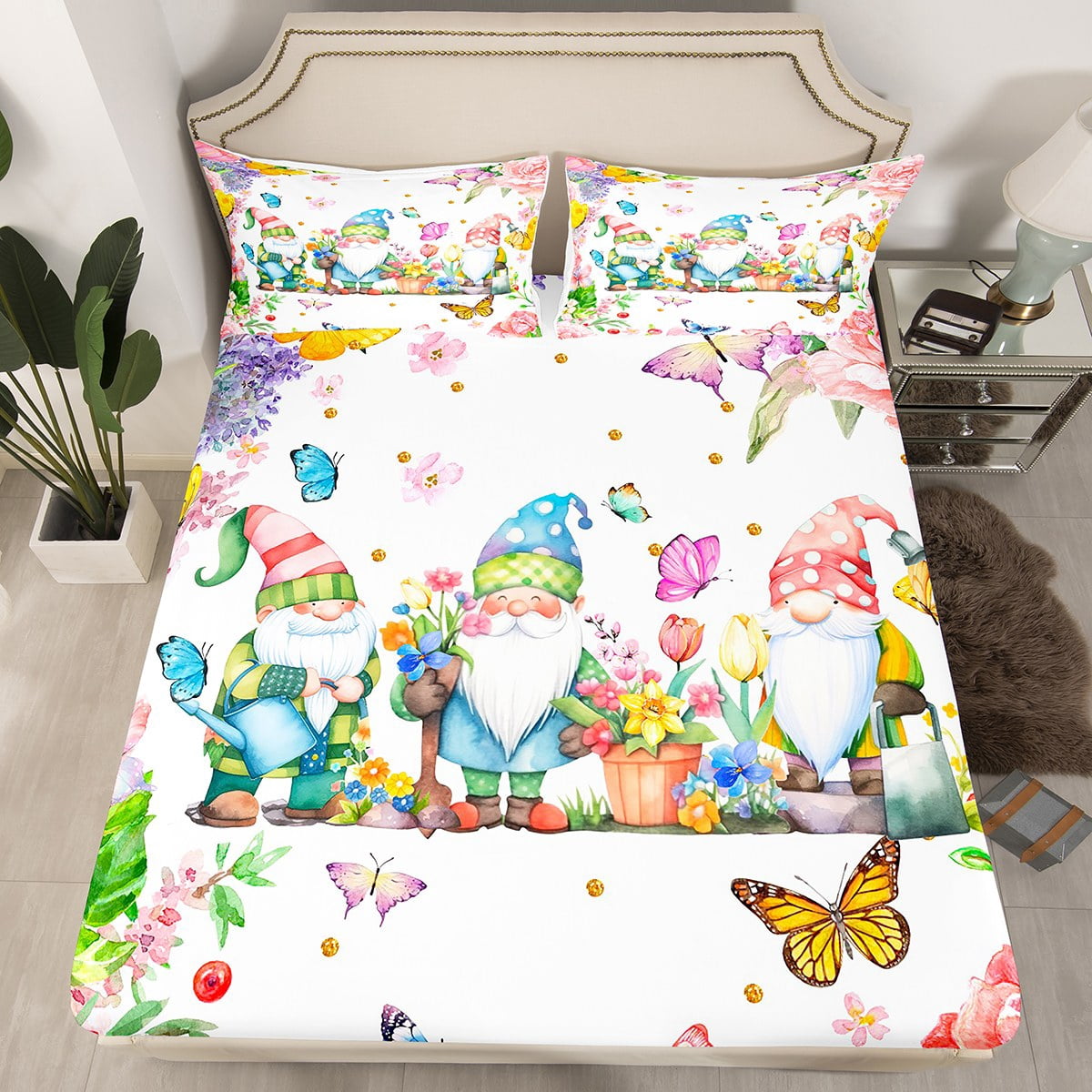 Dwarf Fitted Sheet Full,Cute Gnomes Bed Sheets Adult,Western Flying ...