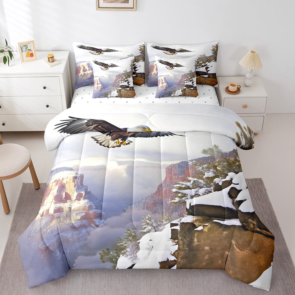 Erosebridal Eagle Bedding Set Queen 7 Piece,Flying Eagle Comforter Set ...