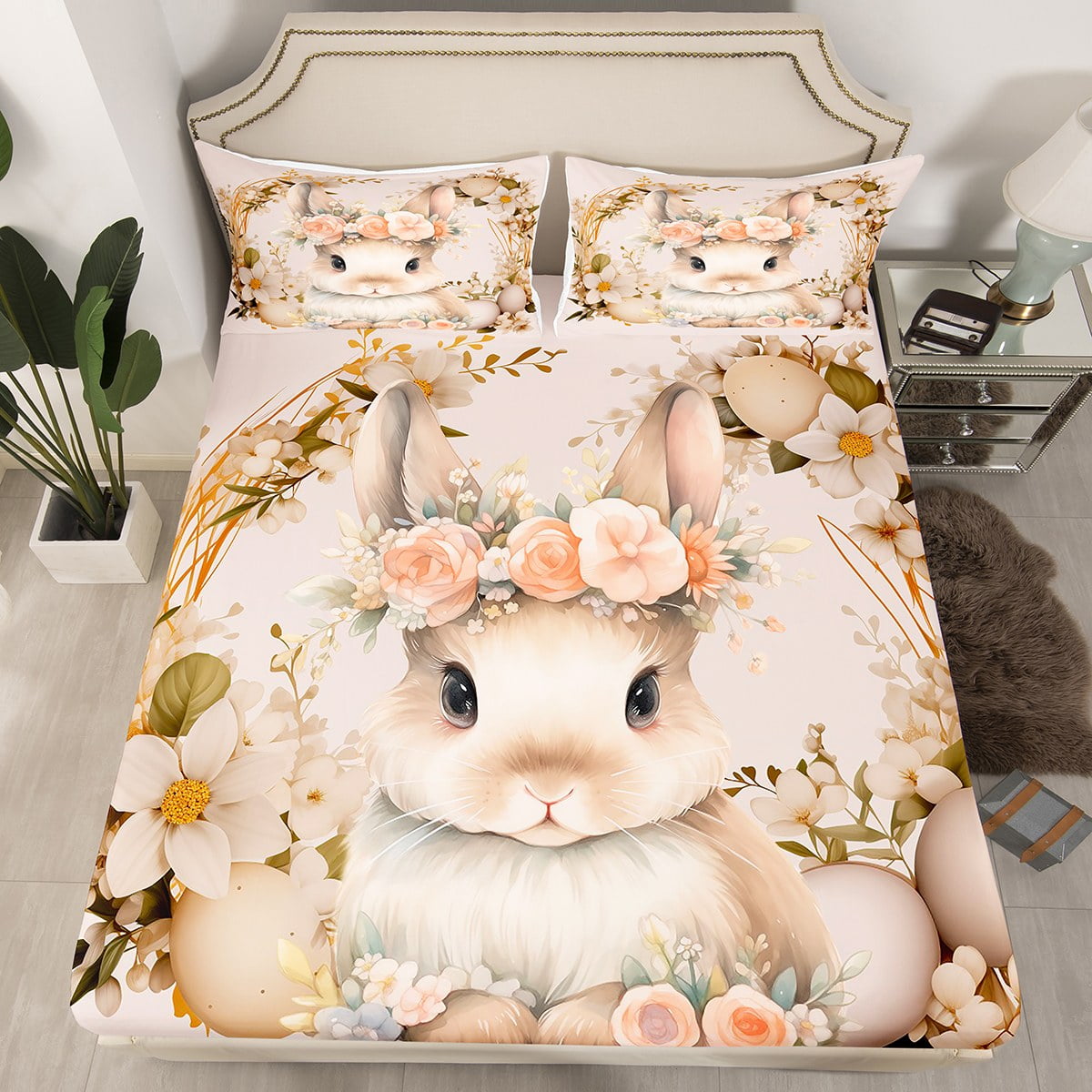 YST Easter Bunny Bed Sheets For Kids, Happy Easter Eggs Fitted Sheet ...