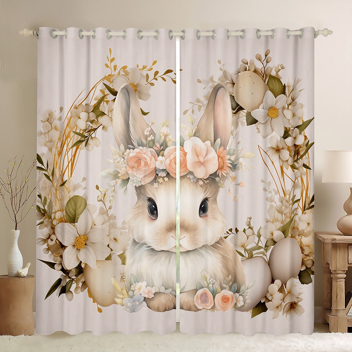 YST Easter Bunny Blackout Curtains For Kids, Happy Easter Eggs Curtains ...