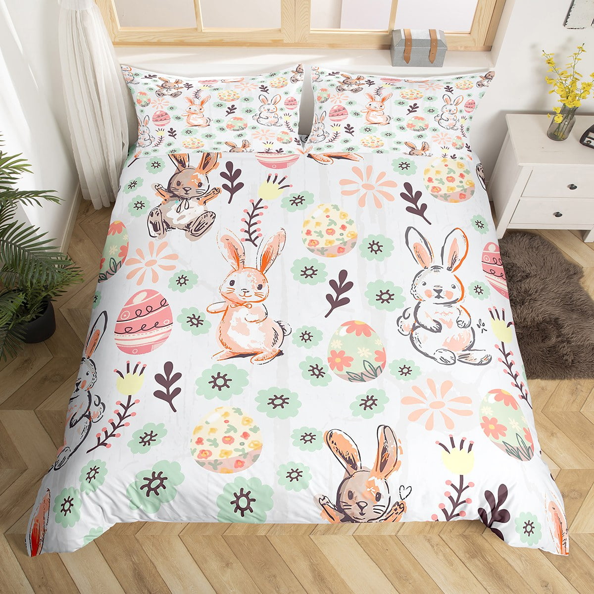 YST Easter Bunny Comforter Cover Queen, Cute Rabbit Bedding Sets for ...