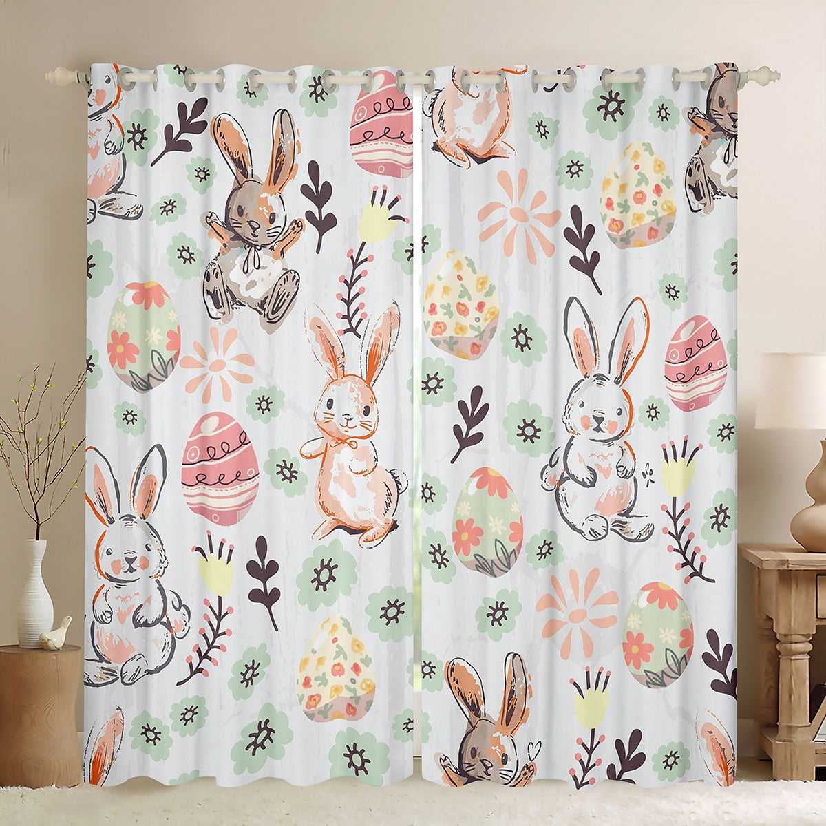 Erosebridal Easter Bunny Curtains & Drapes, Cute Rabbit Curtains for ...