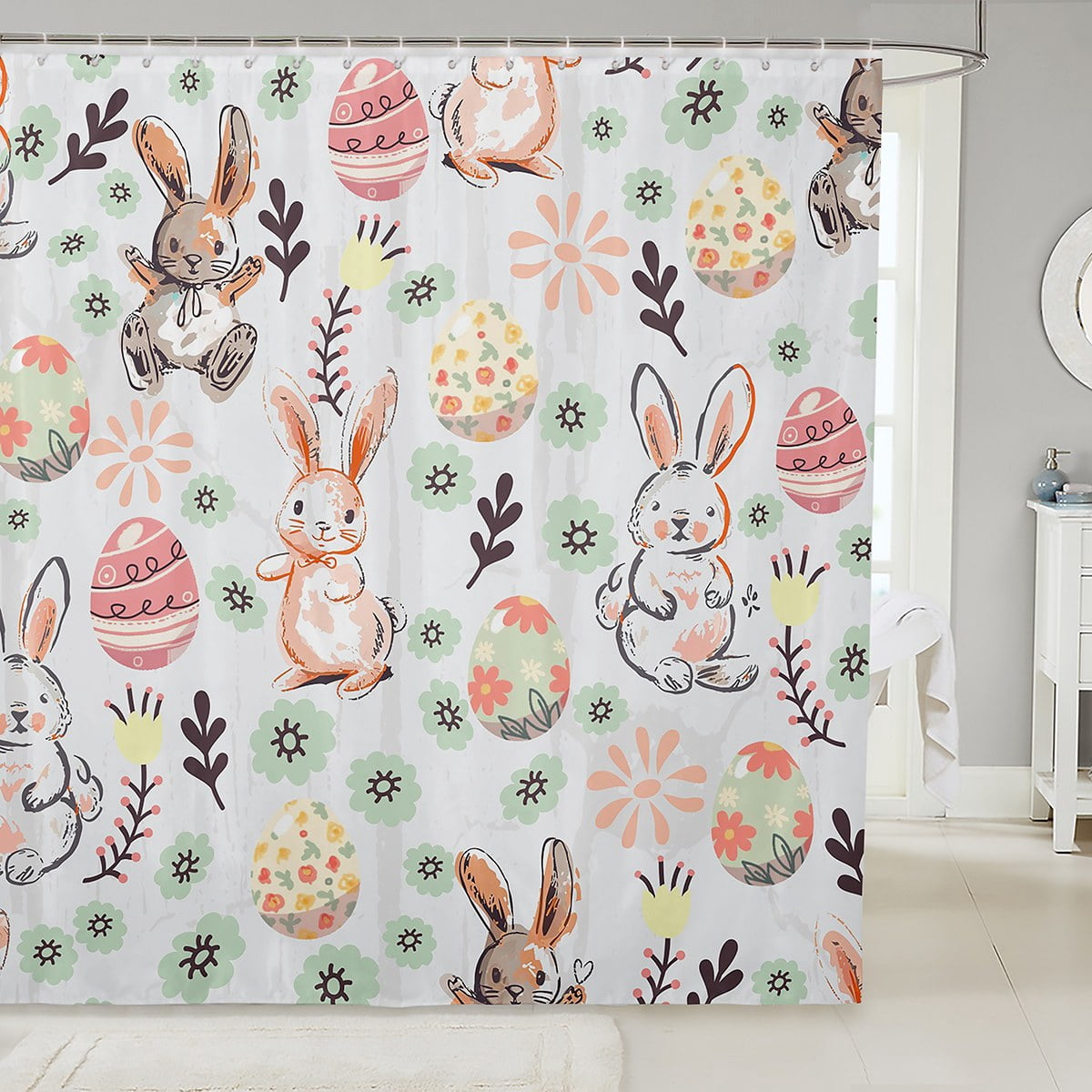 Easter Bunny Fabric Shower Curtain, Cute Rabbit Shower Curtain for Teen ...