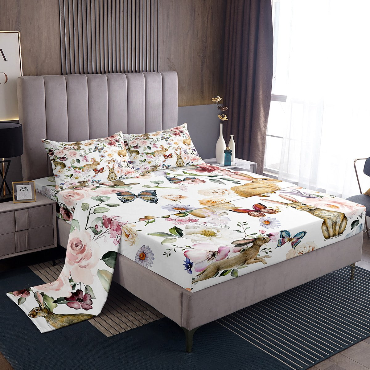 YST Easter Bunny King Size Bed Sheets Set,Spring Flowers Sheet Set for ...