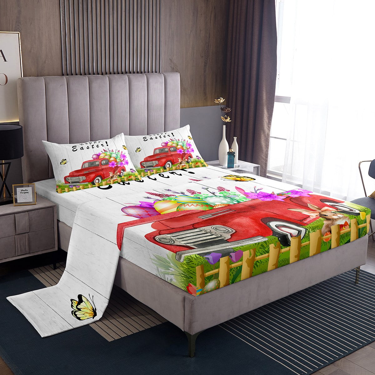 YST Easter Decoration Bed Sheets Set King Size Cute Rabbit Sheet Set 4 ...