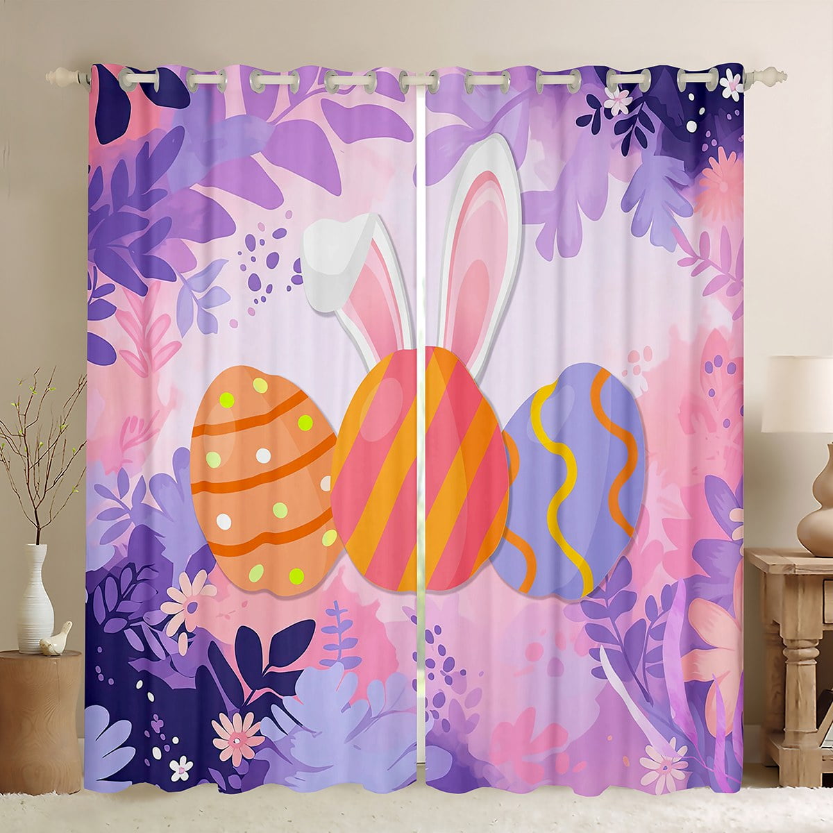YST Easter Decoration Blackout Curtains Cute Rabbit Curtains Happy ...