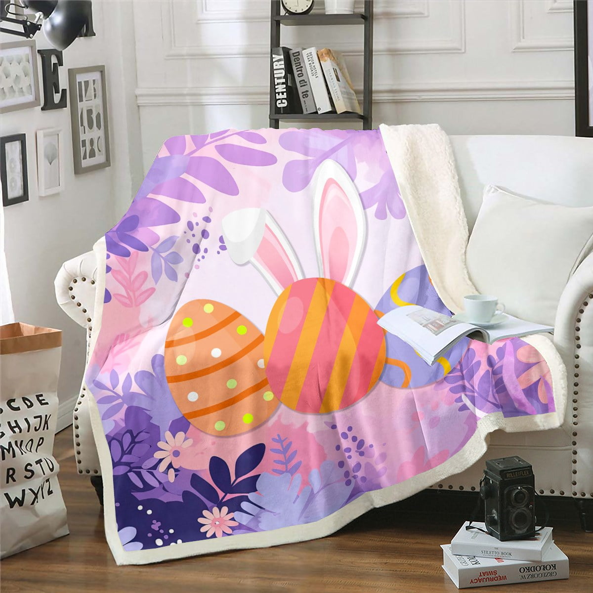 YST Easter Decoration Blanket Cute Rabbit Throw Blanket Happy Easter ...