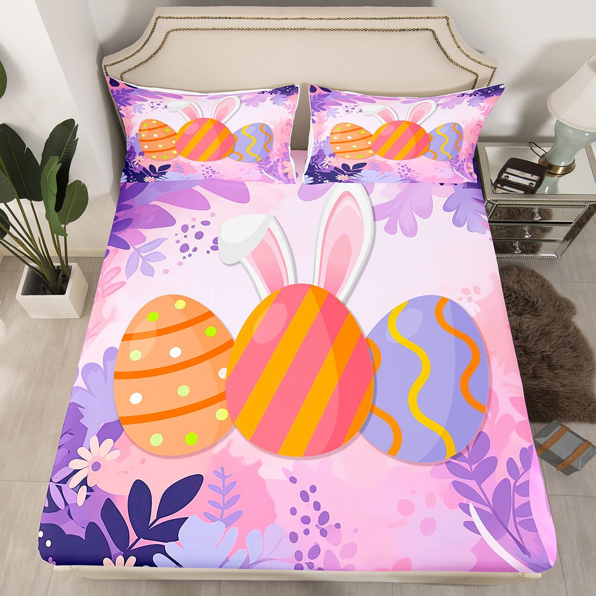 YST Easter Decoration Fitted Sheet Cute Rabbit Bed Sheets Twin Happy ...