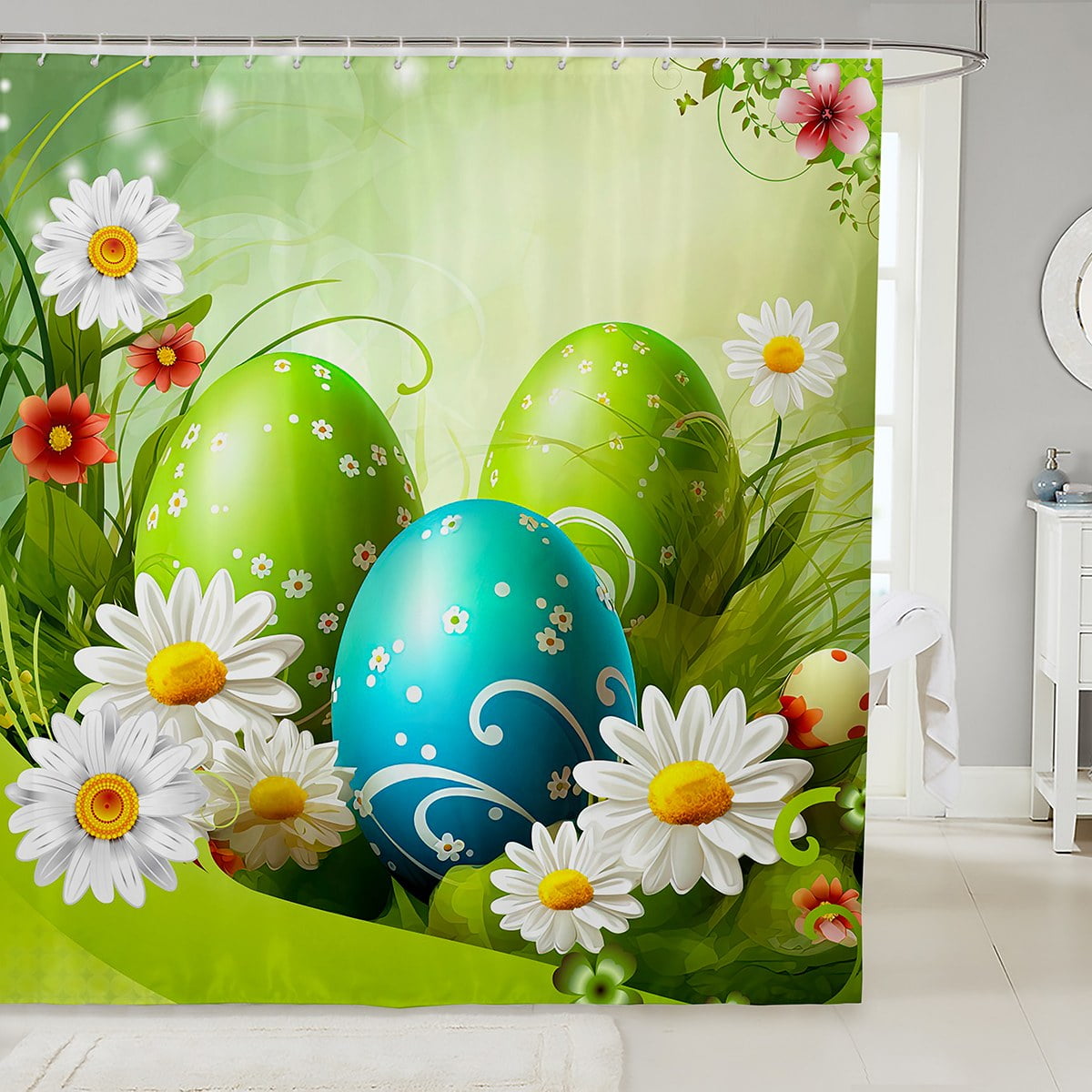 Easter Eggs Bath Curtain Rustic Farm Floral Decor Shower Curtain Happy ...