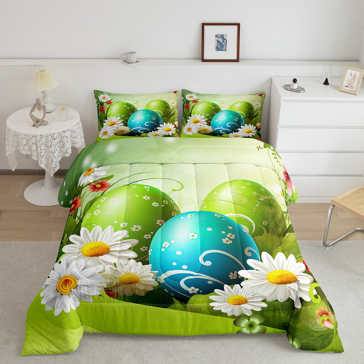 YST Easter Eggs Bedding Full Size Rustic Farm Floral Decor Comforter ...