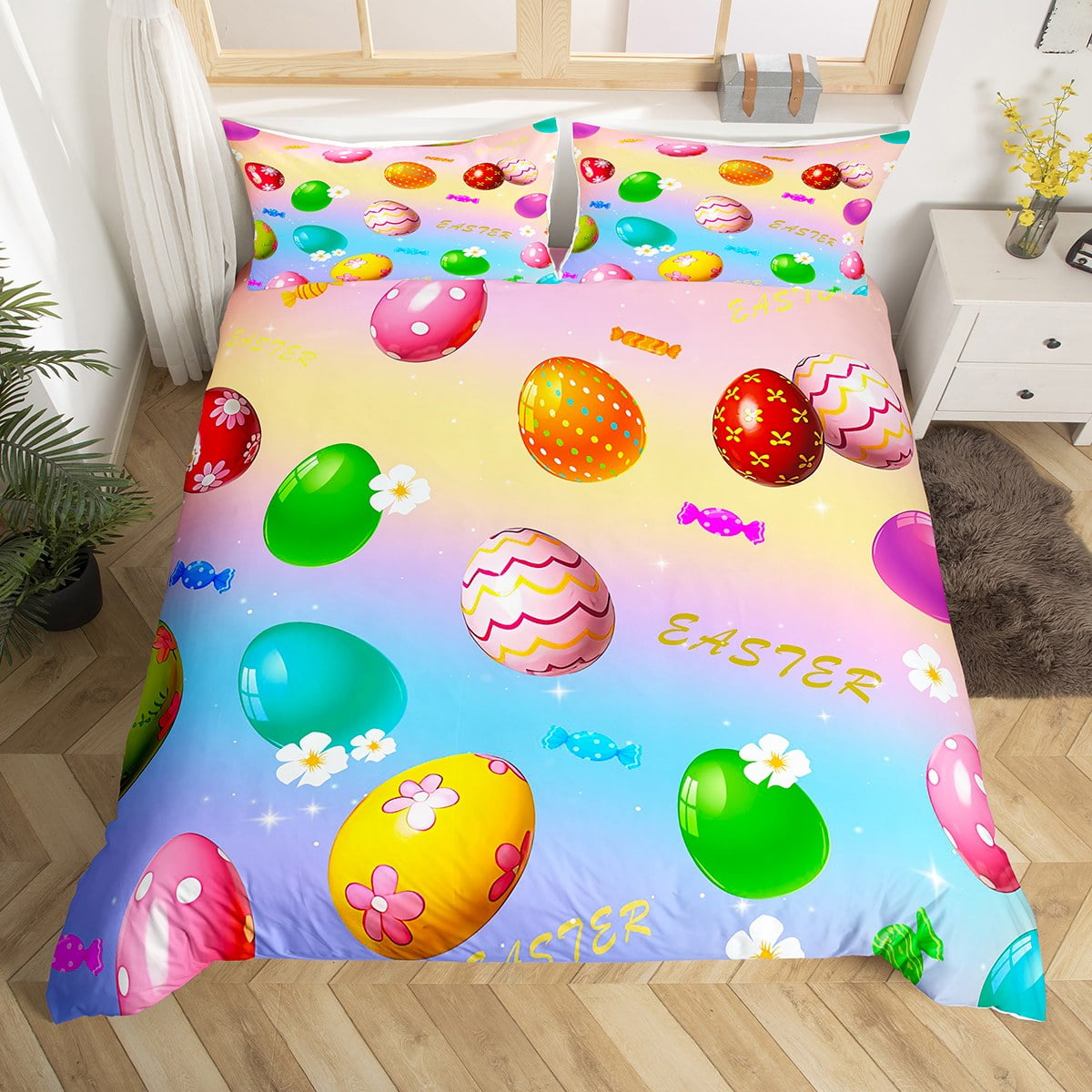 YST Easter Eggs Bedding Set for Girls Kids Boys Easter Decoration Duvet ...