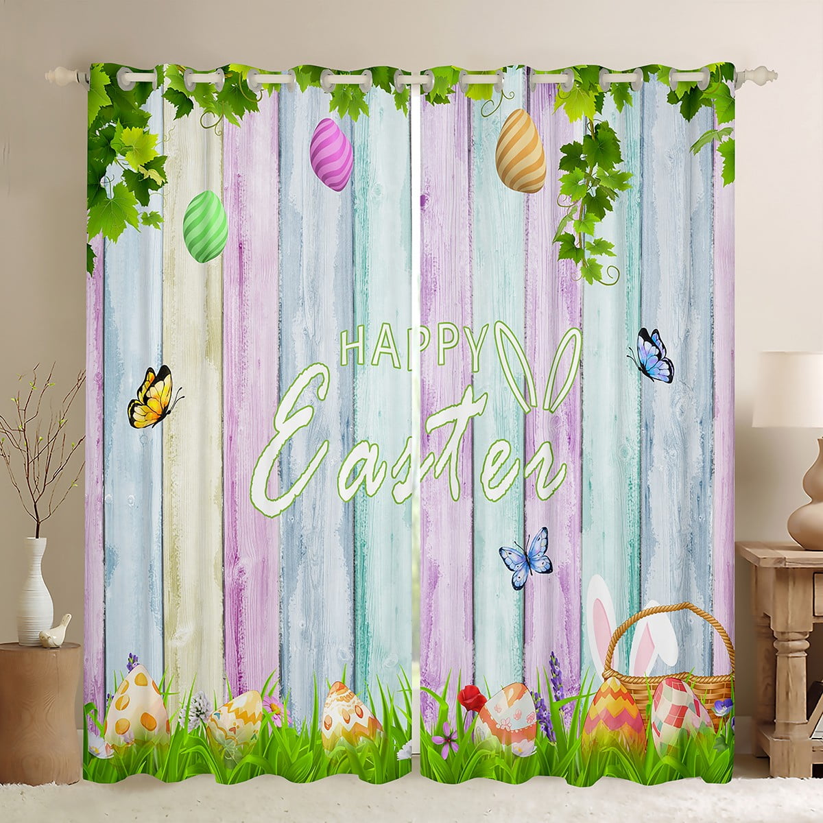 Easter Eggs 30%-50% Blackout Curtains Easter Decoration Curtains Happy ...