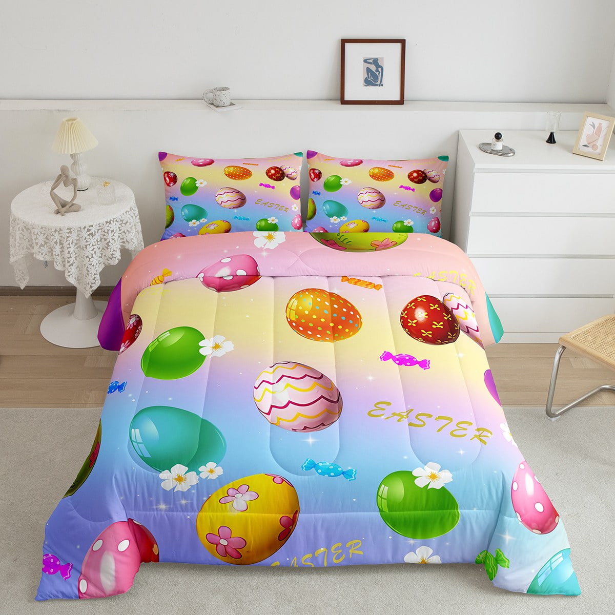 Erosebridal Easter Eggs Comforter Set Easter Decoration Bedding Full ...