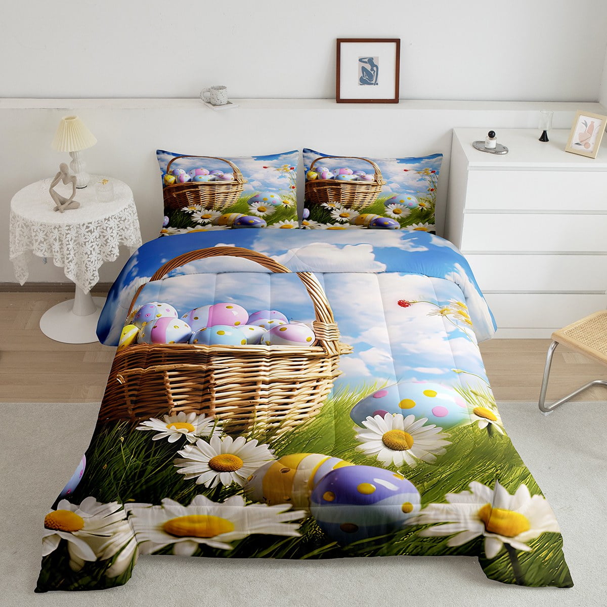 YST Easter Eggs Comforter Set Twin Size Rustic Farm Floral Bedding 2 ...