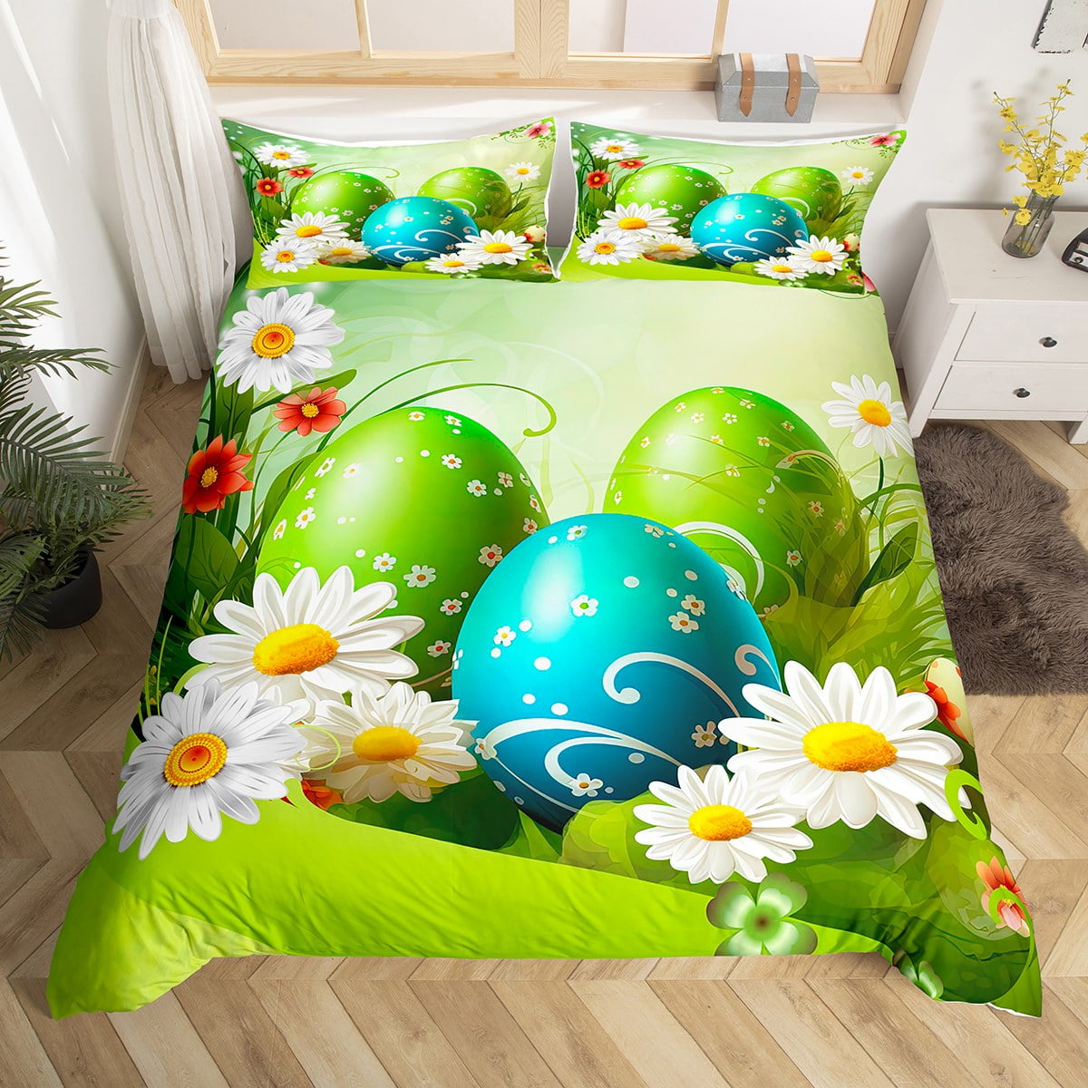 Easter Eggs Duvet Cover Full Size Rustic Farm Floral Decor Bedding Set ...