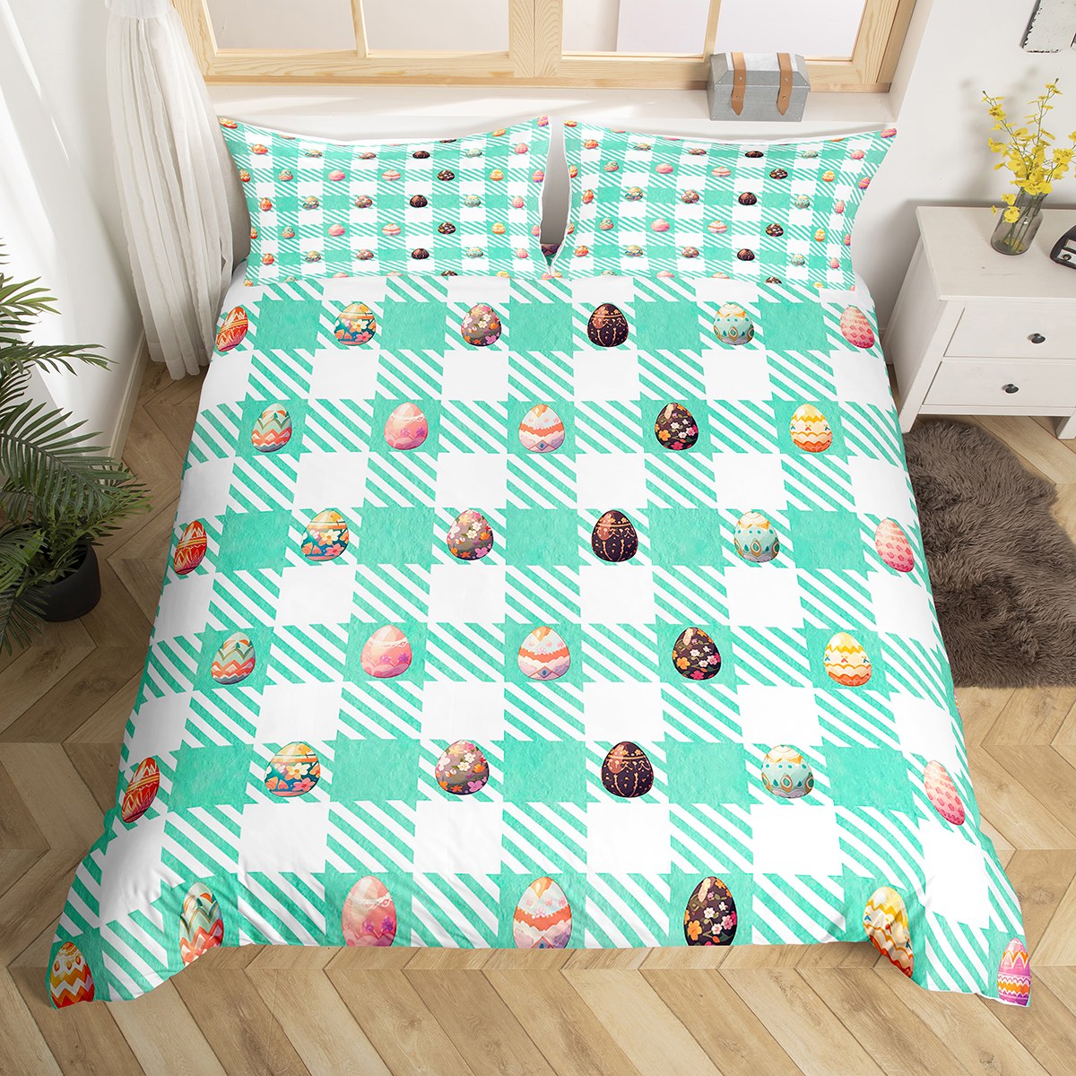 YST Easter Eggs Print Bedding Set Queen Size Easter Themed Duvet Cover ...