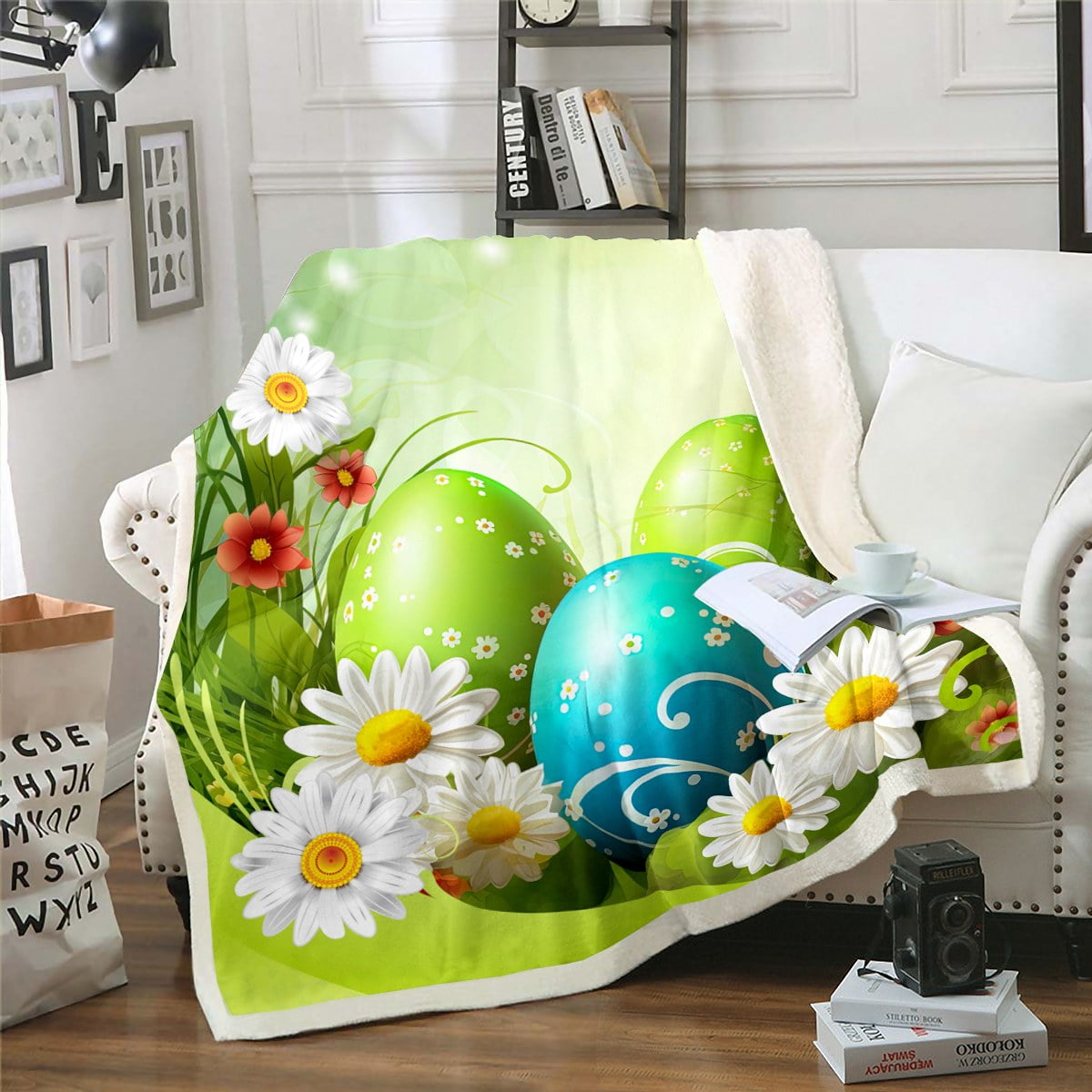 Easter Eggs Throw Blanket Rustic Farm Floral Decor Blanket Happy Easter ...