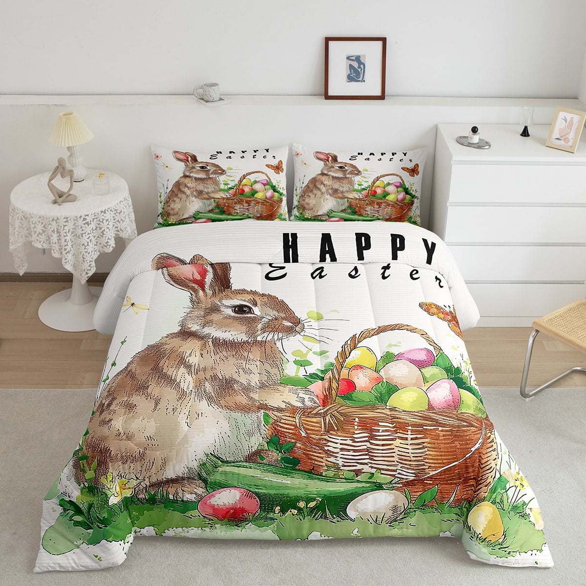 YST Easter Rabbit Bedding King Size Cute Rabbit Print Comforter Set 3 ...