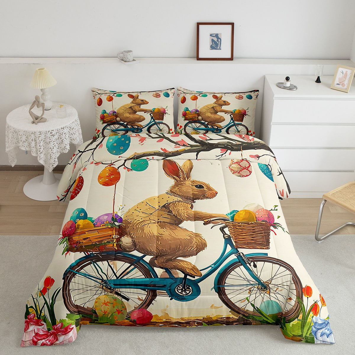 YST Easter Rabbit Comforter Set Happy Easter Themed Bedding 3 Piece ...