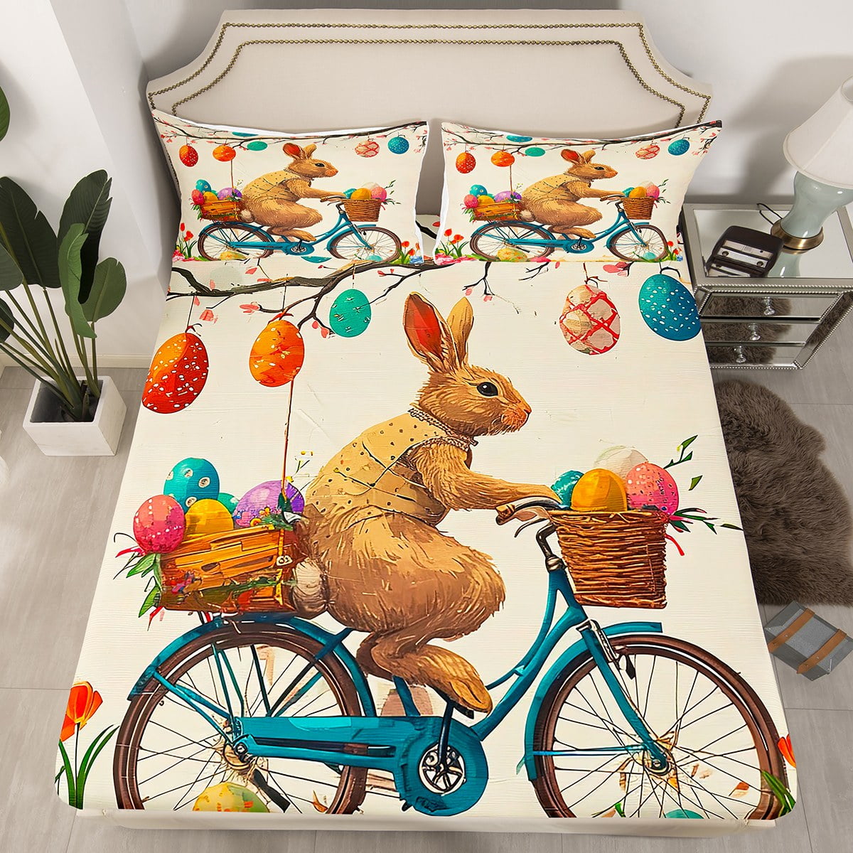 YST Easter Rabbit Fitted Sheet Happy Easter Themed Bed Sheets 3 Piece ...