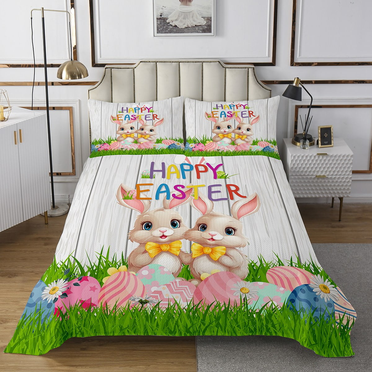 Erosebridal Easter Rabbit Quilt Set King Size,Cute Bunnies Coverlet Set ...