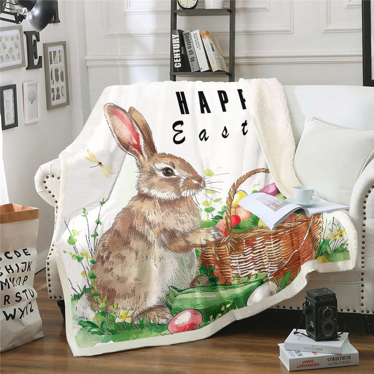 YST Easter Rabbit Throw Blanket Cute Rabbit Print Blanket Happy Easter ...