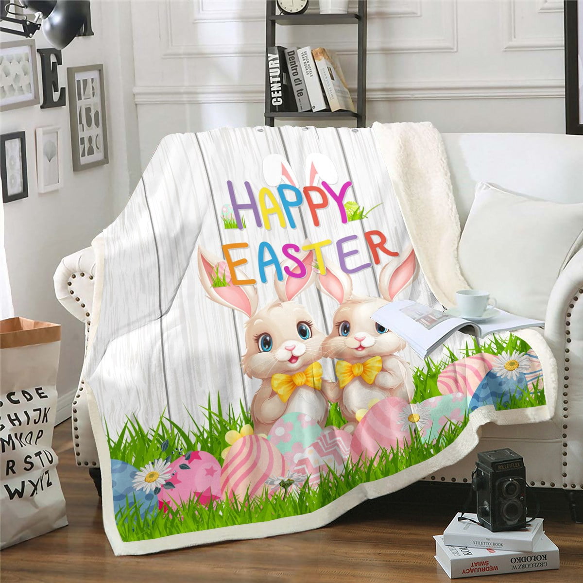 Easter Rabbit Throw Blanket Queen 90x90,Cute Bunnies Fuzzy Blanket ...