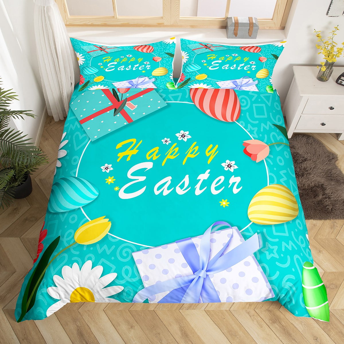 YST Easter Themed Bedding Set Queen Size Rustic Farm Floral Duvet Cover ...