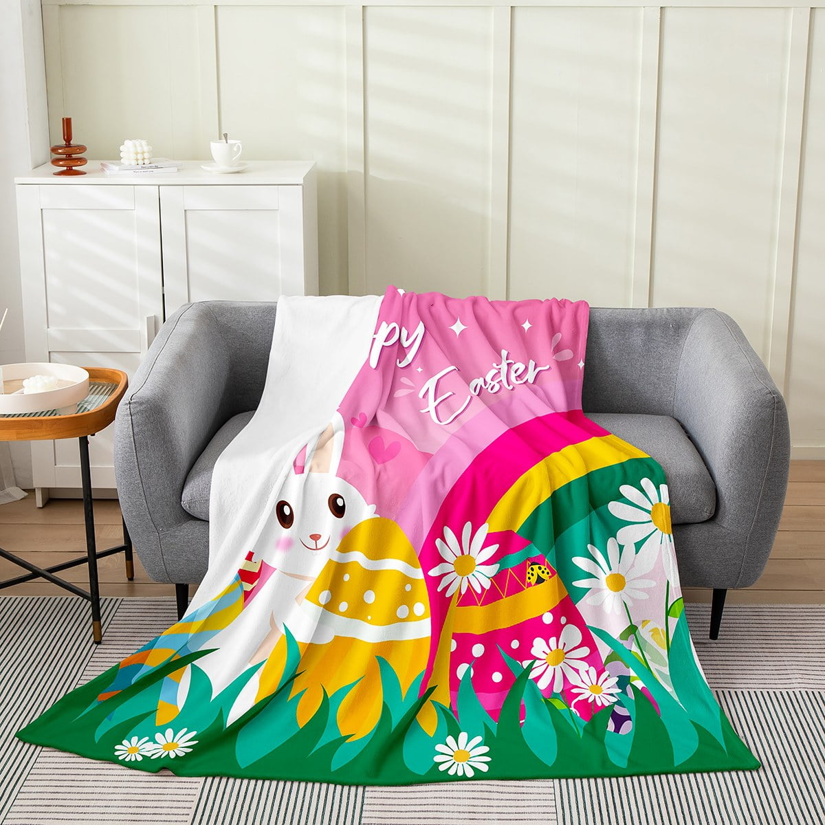 Easter Throw Blanket ,Cartoon Easter Bunny Fleece Blanket,Spring Easter ...