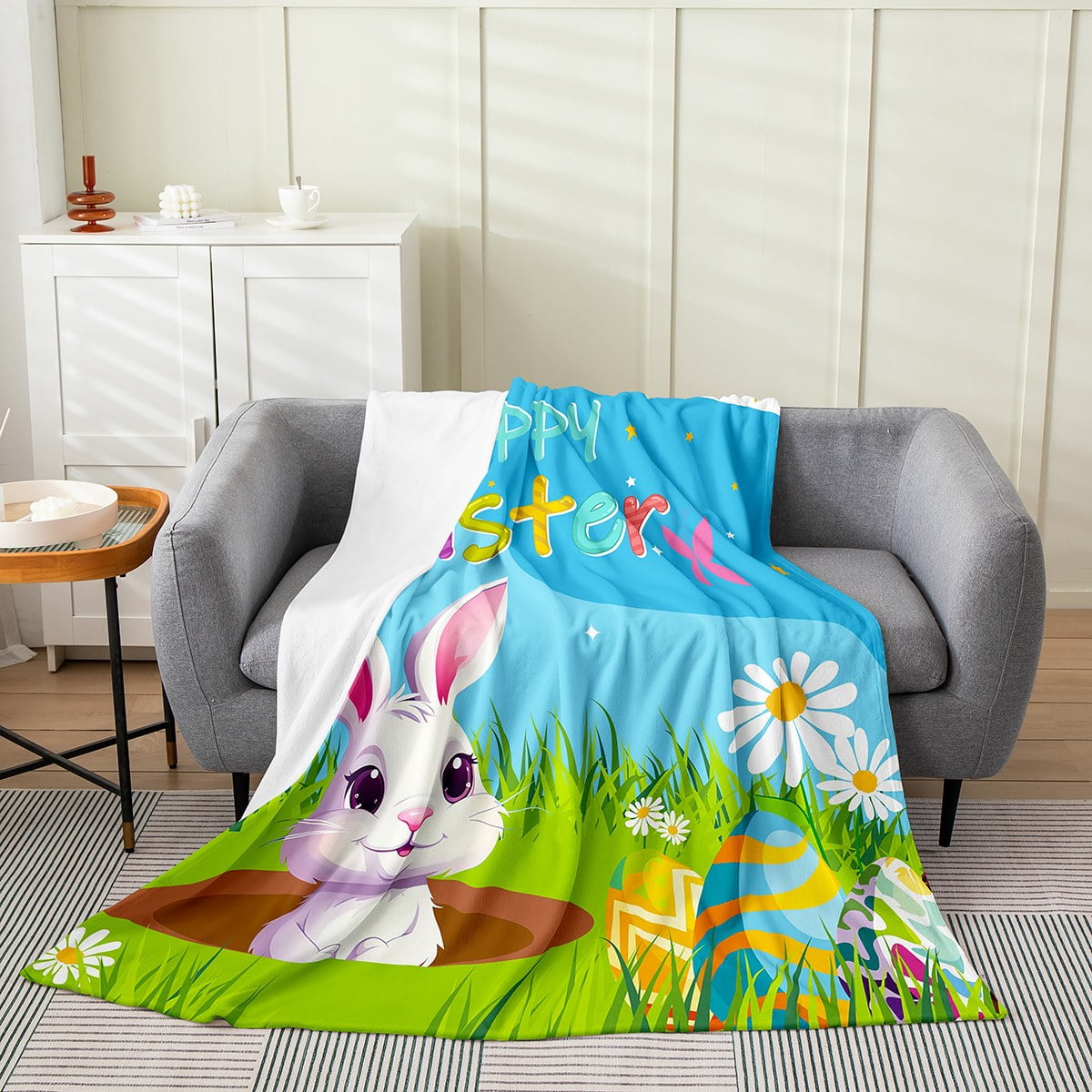 Easter Throw Blanket ,Cartoon Easter Bunny Fleece Blanket,Spring Easter ...
