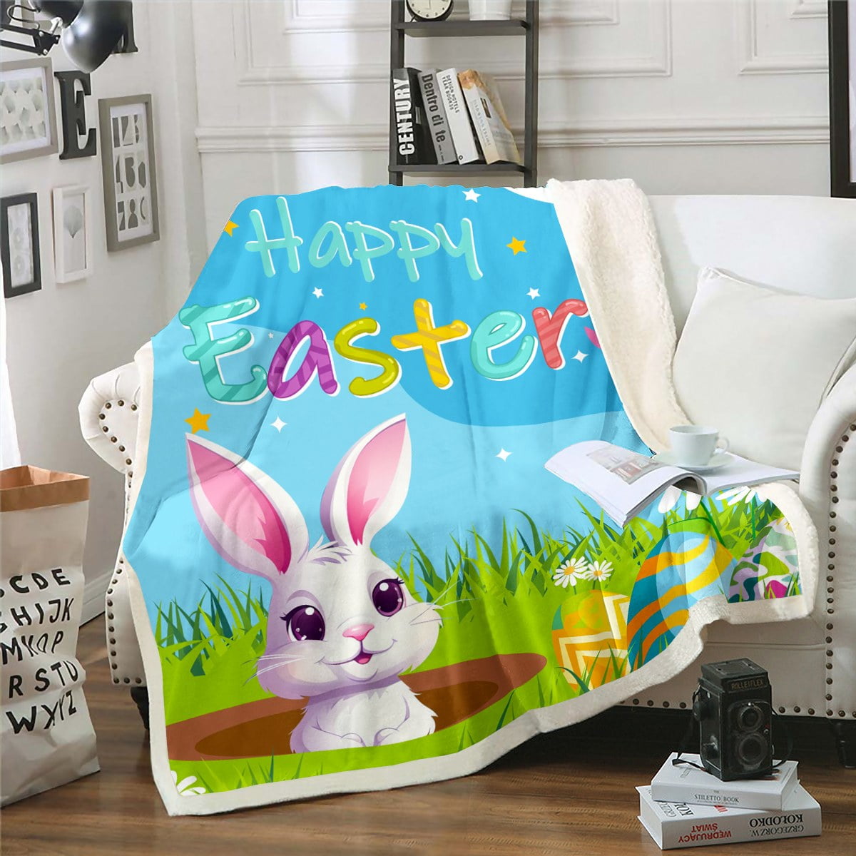 YST Easter Throw Blanket for Kids Toddler,Cartoon Easter Bunny Fleece ...