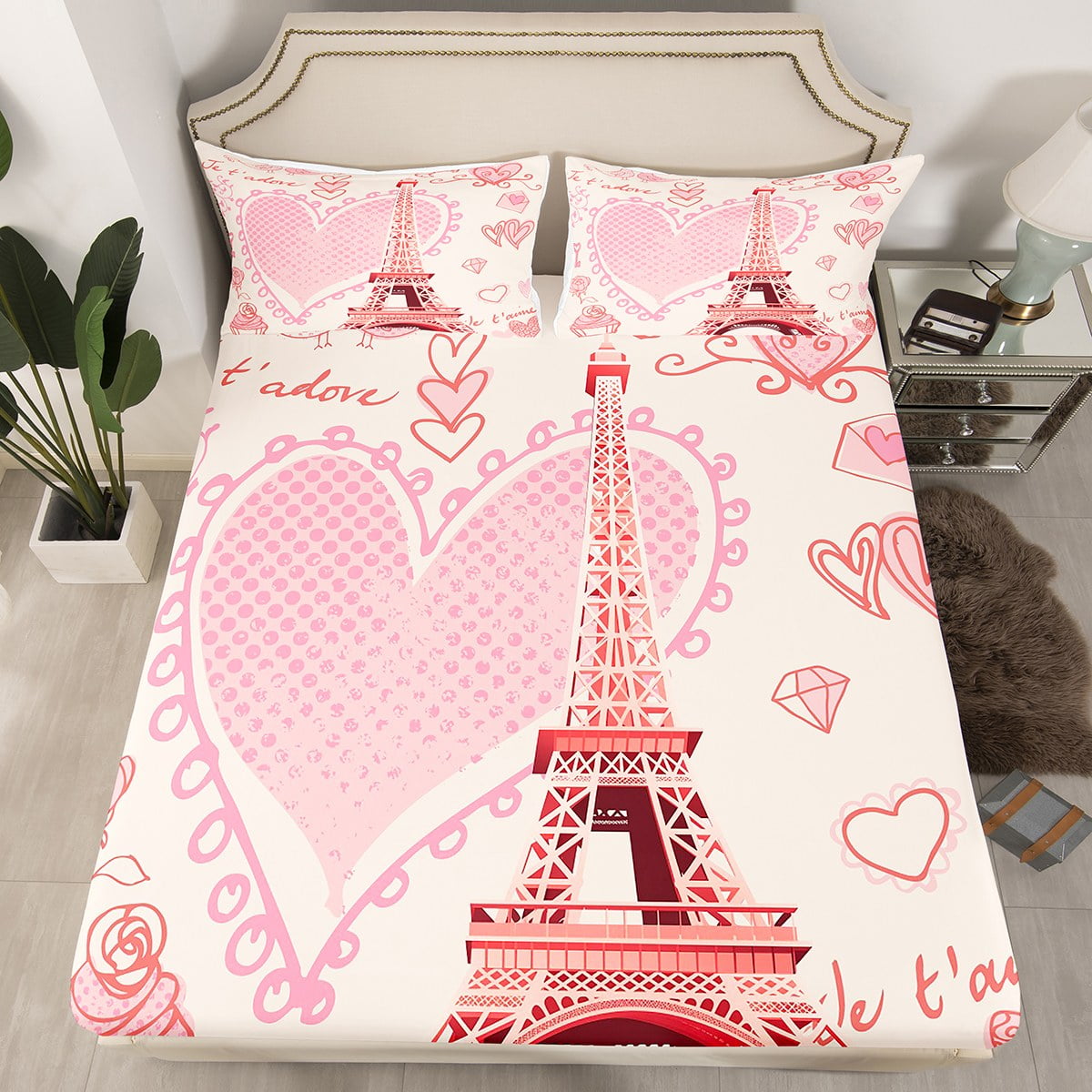 Eiffel Tower Bed Sheets Romantic Paris Theme Bedding Set Twin, Pink ...