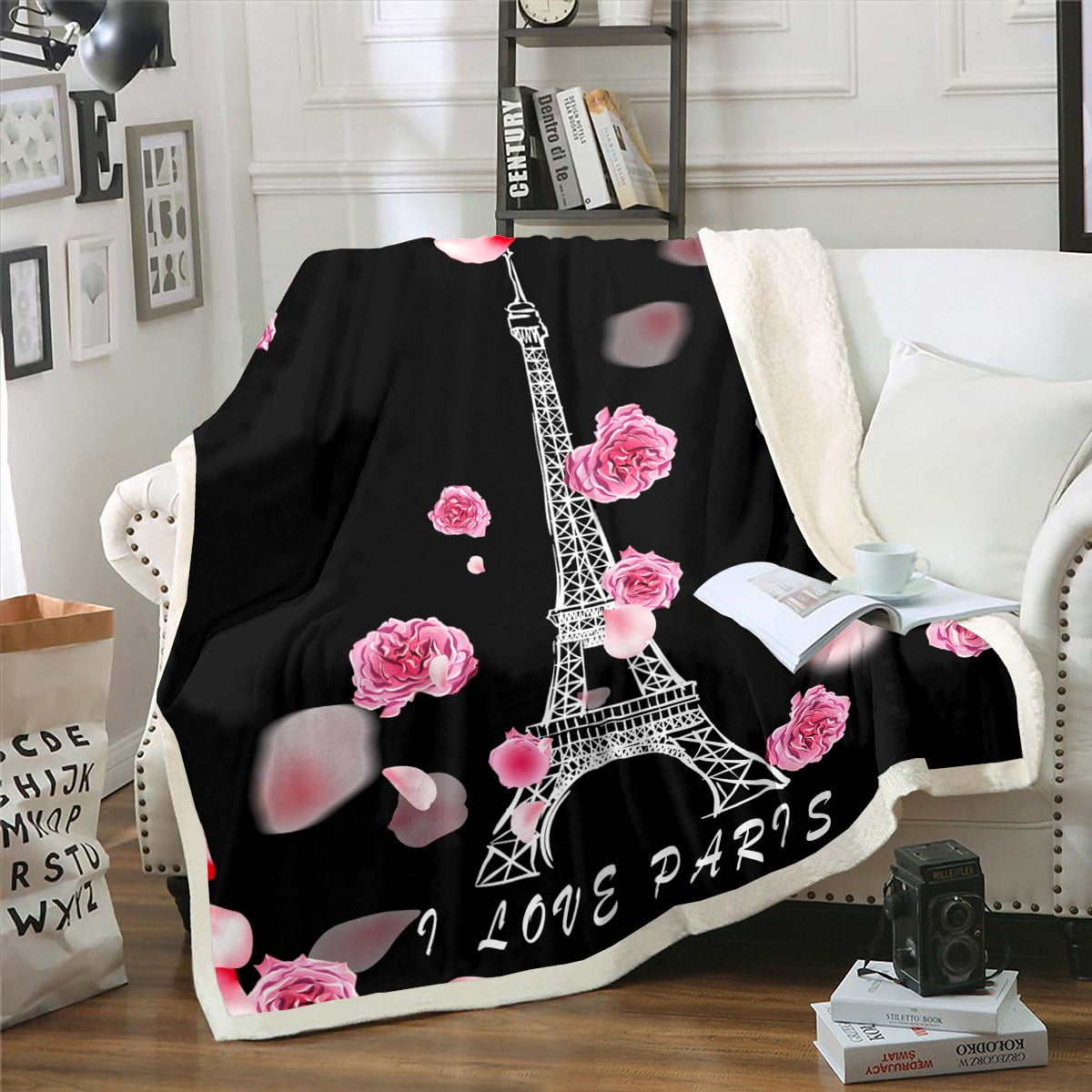 Eiffel Tower Blanket Chic Pink Rose Throw Blanket for Bed , French ...