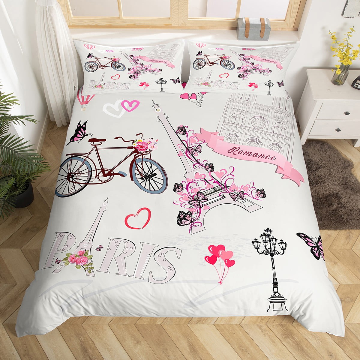 YST Eiffel Tower Comforter Cover Couple Roamce Theme Bedding Set Queen ...