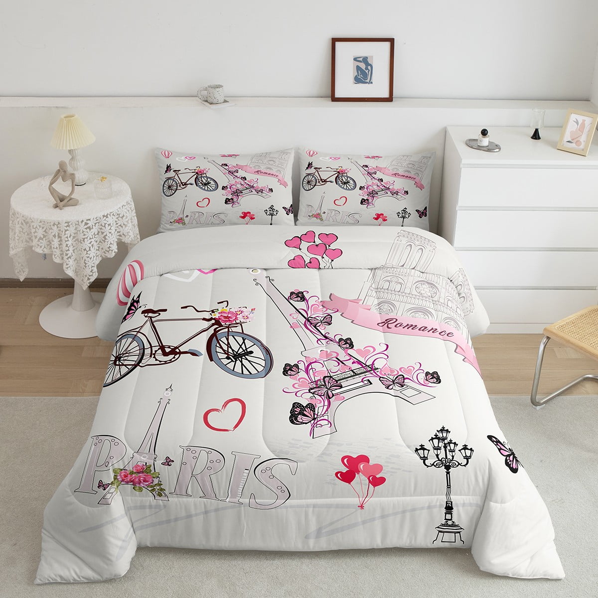 YST Eiffel Tower Comforter Set Couple Roamce Theme Bedding Queen Chic ...