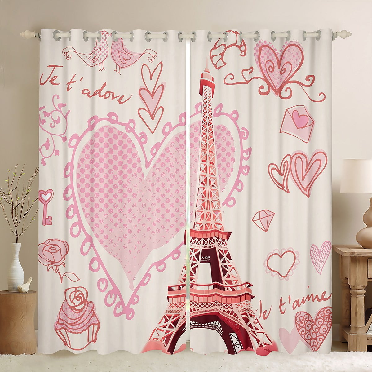 Erosebridal Eiffel Tower Curtains & Drapes Romantic Paris Theme Blackout Curtainsfor Living Room ...