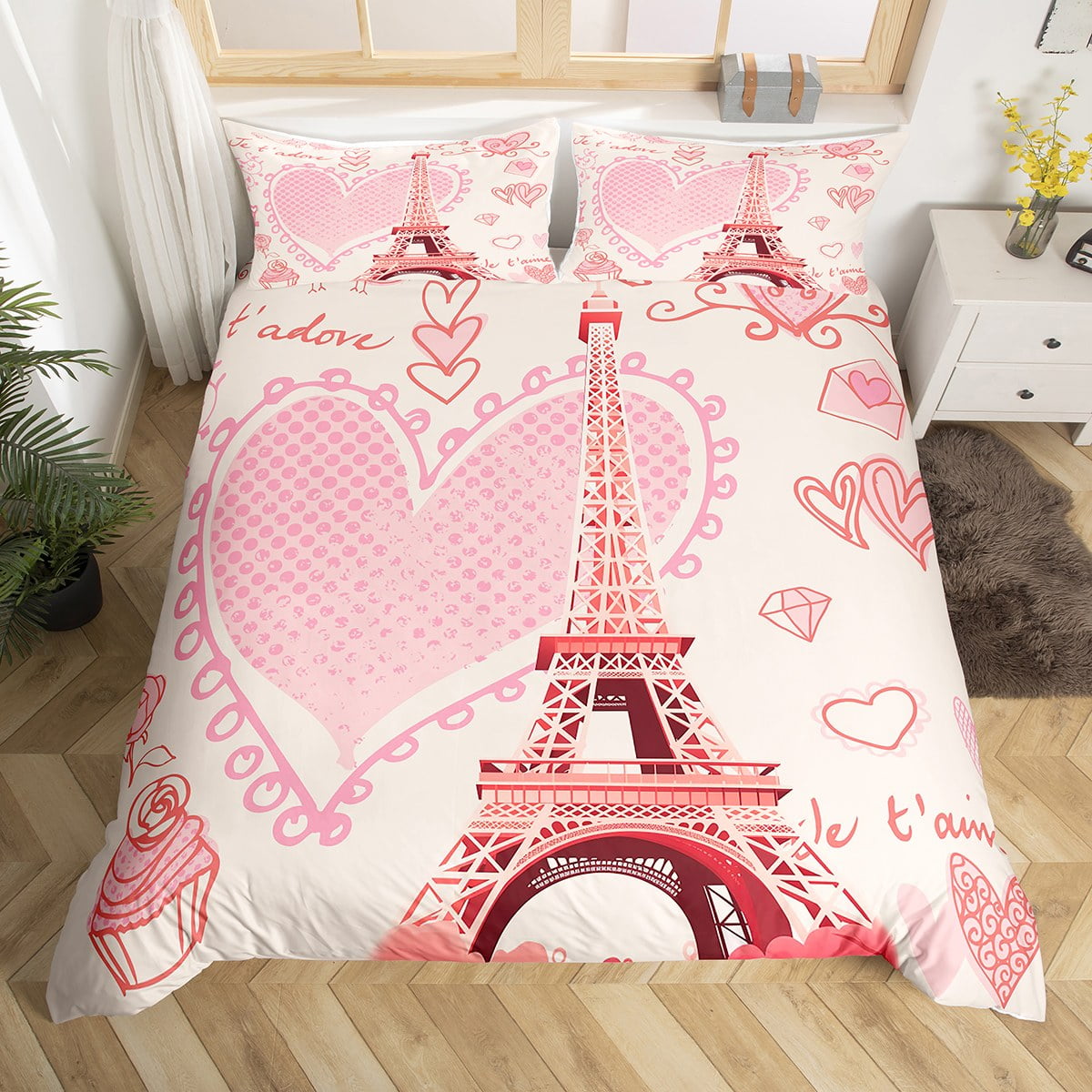 Eiffel Tower Duvet Cover Romantic Paris Theme Bedding Sets Queen, Pink ...
