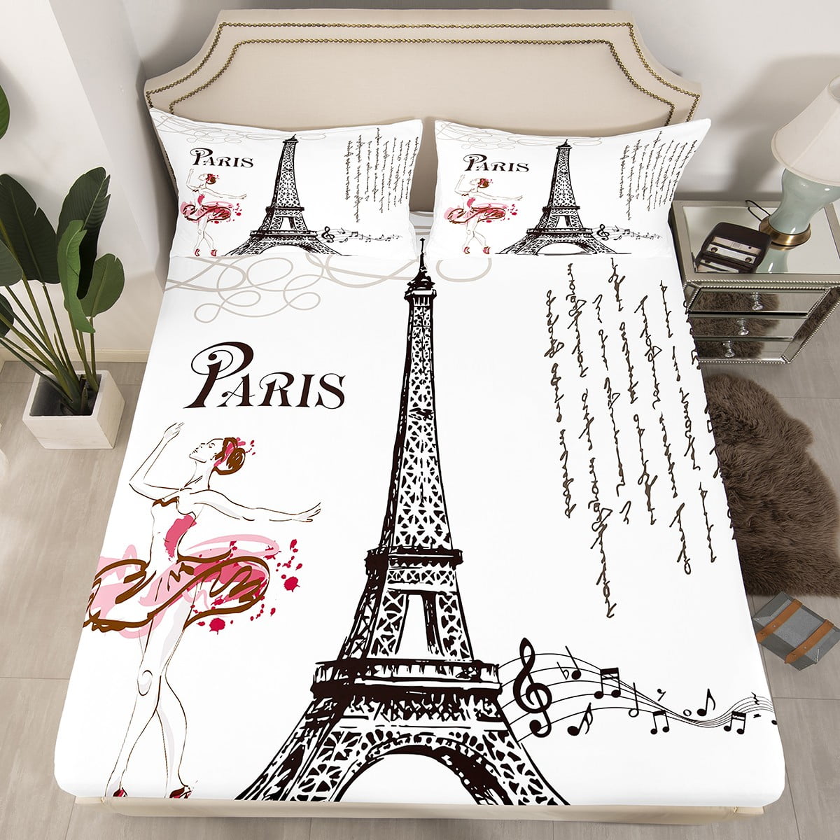 YST Eiffel Tower Fitted Sheet Queen Size,Girls Ballet Bed Sheets for ...