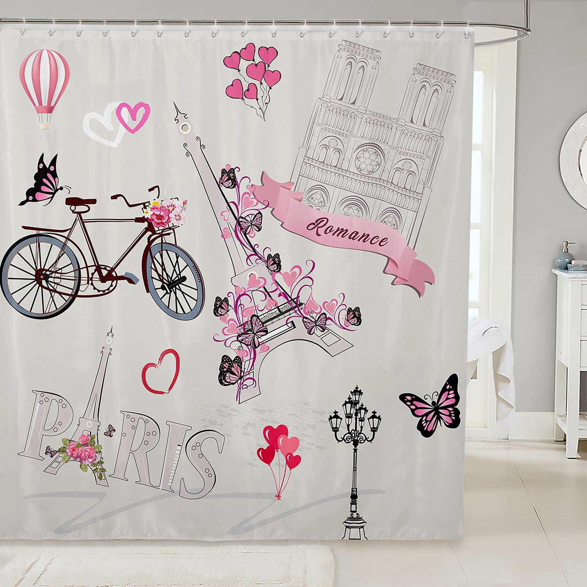 Eiffel Tower Shower Curtain Couple Roamce Theme Bathroom Shower Curtain ...