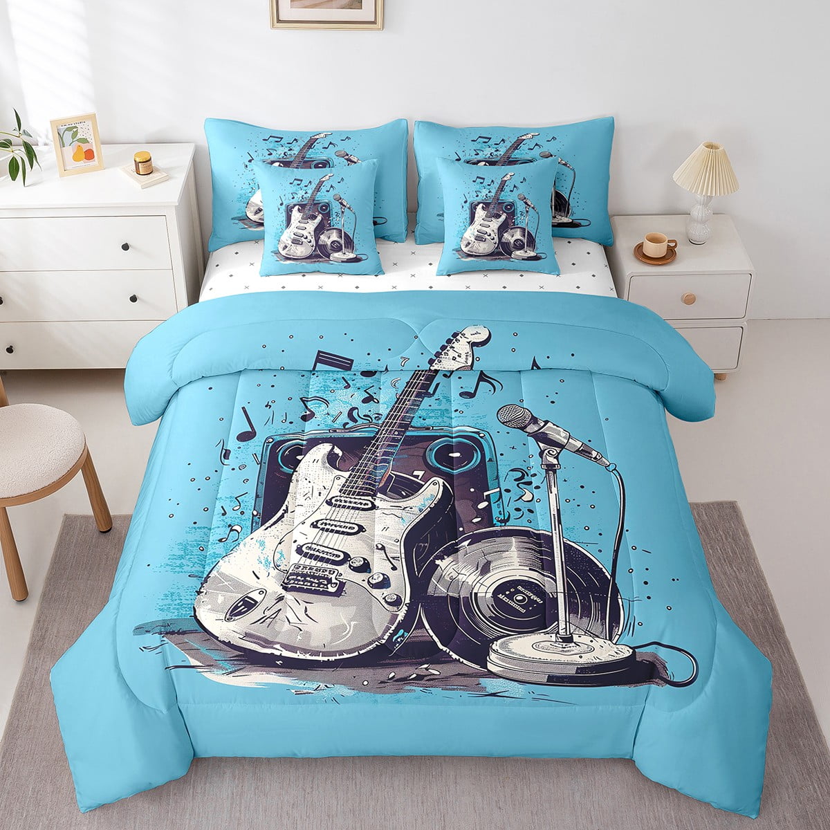 Electric Guitar Bed in a Bag Twin Comforter Set 7 Piece,Modern Acoustic ...