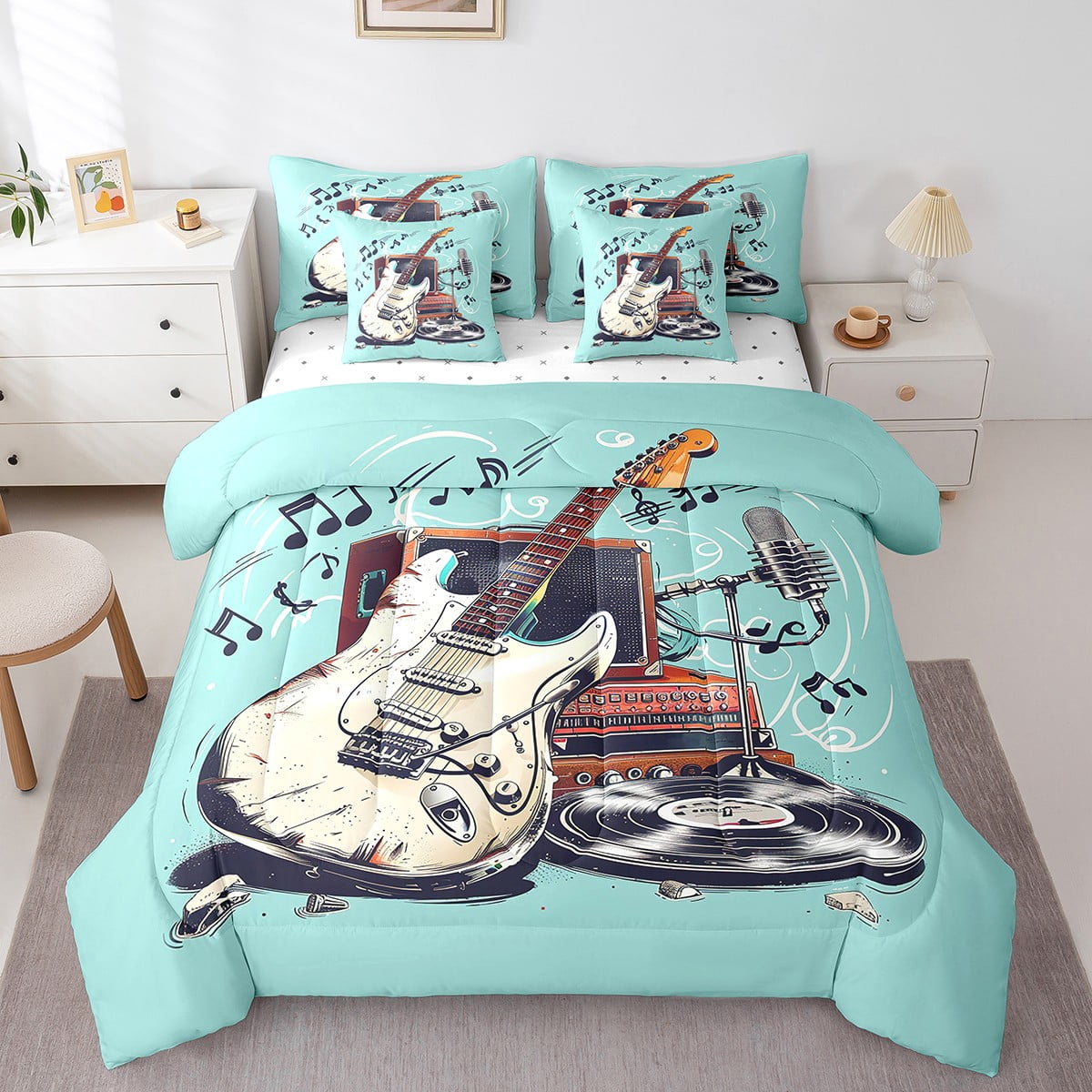 Erosebridal Electric Guitar Bed in a Bag Twin Comforter Set 7 Piece ...