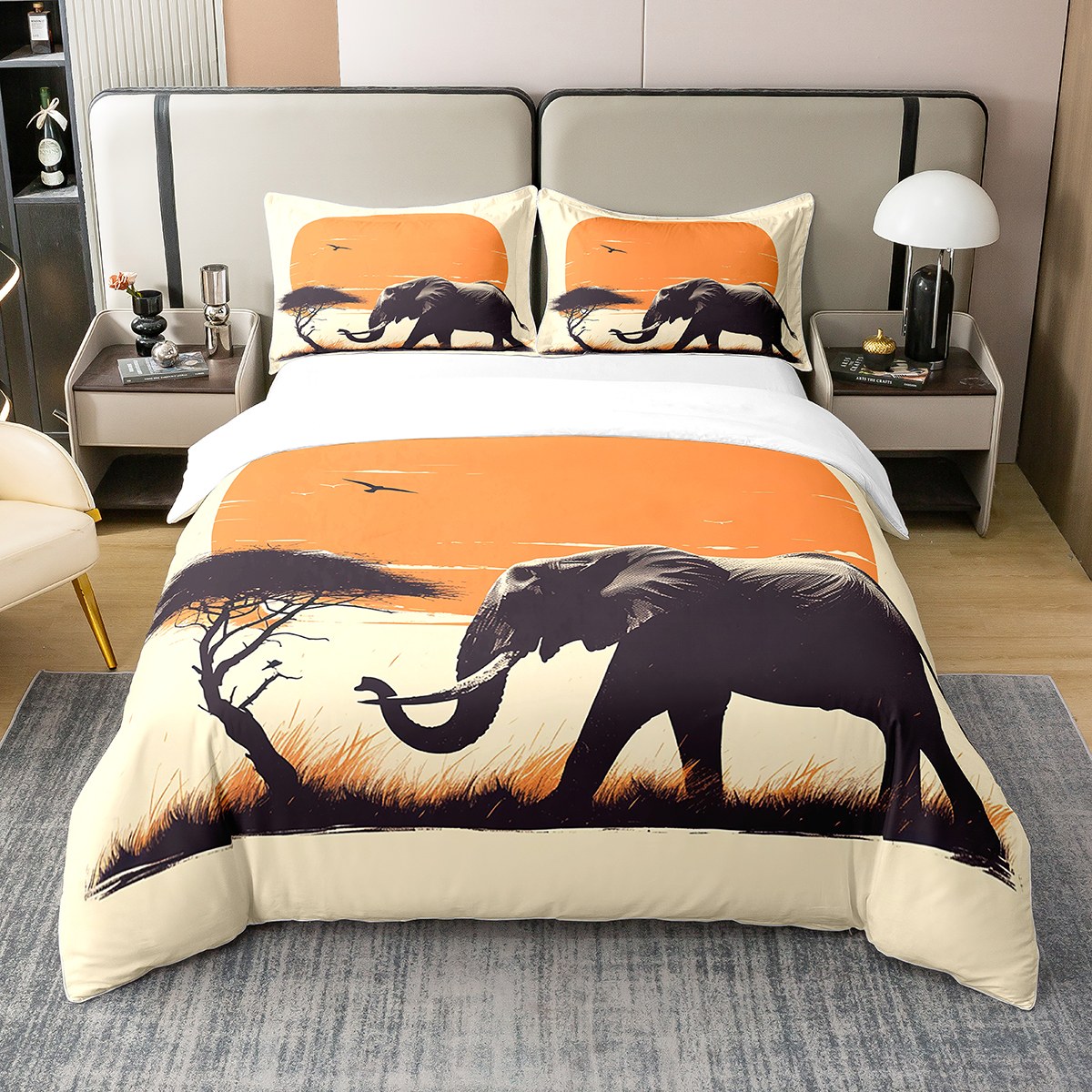 YST Elephant 100% Cotton Duvet Cover,Wild Animal Comforter Cover for ...