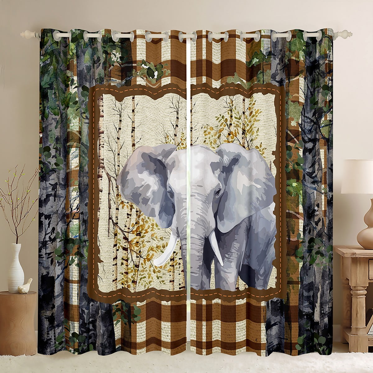 YST Elephant 2 Panels 52"Wx63"L Curtains & Drapes,Woodland Decor ...