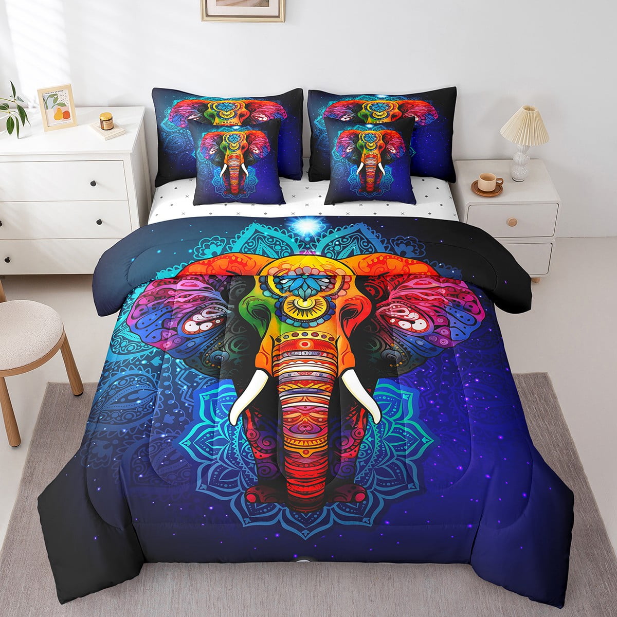 Erosebridal Elephant 7 Pcs Comforter Set Queen Size Chakra Bedding Set ...
