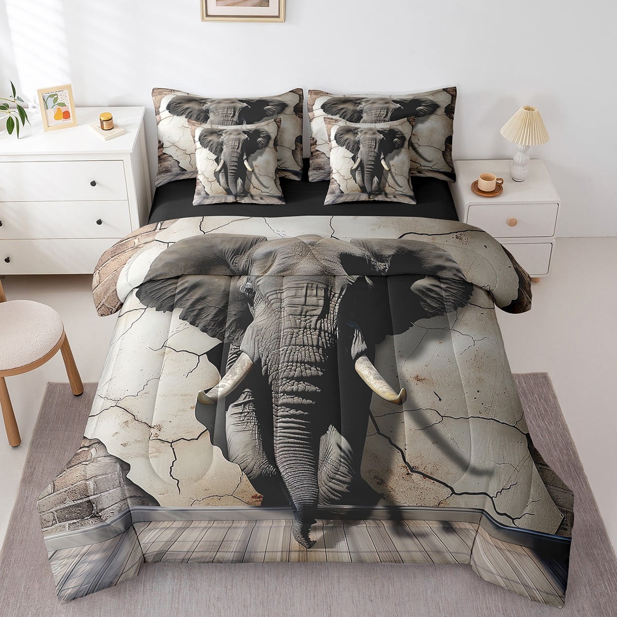 Elephant Bedding Set Full 7 Piece,African Safari Animal Comforter Set ...