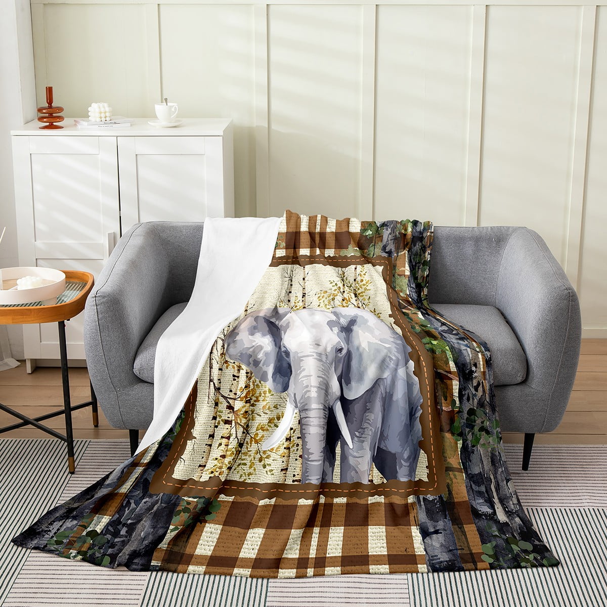Elephant Blanket ,Woodland Decor Wildlife Fleece Blanket Wild Animals ...