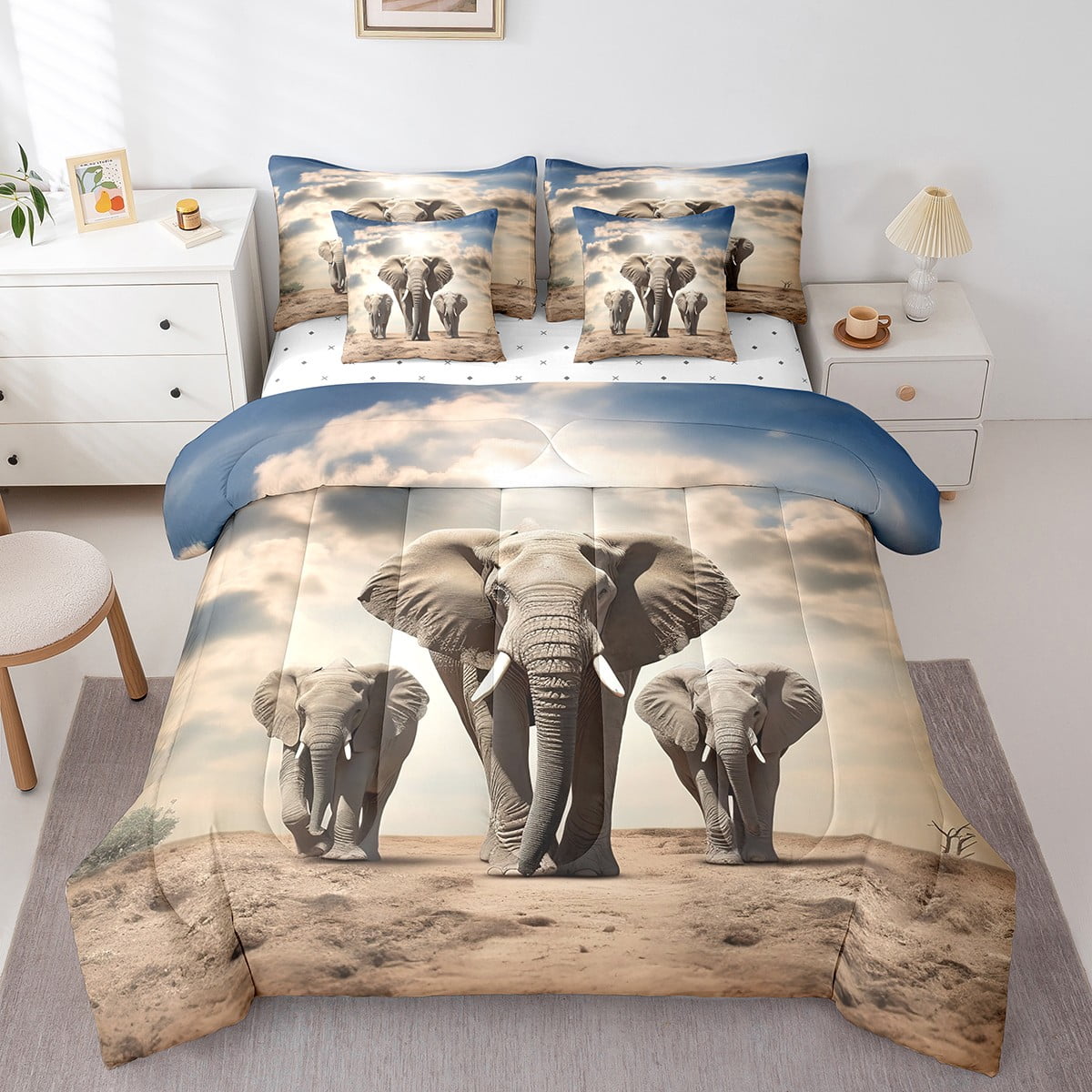 Elephant Comforter Set Full Size 7 Piece,Elephant Family Bedding Set ...