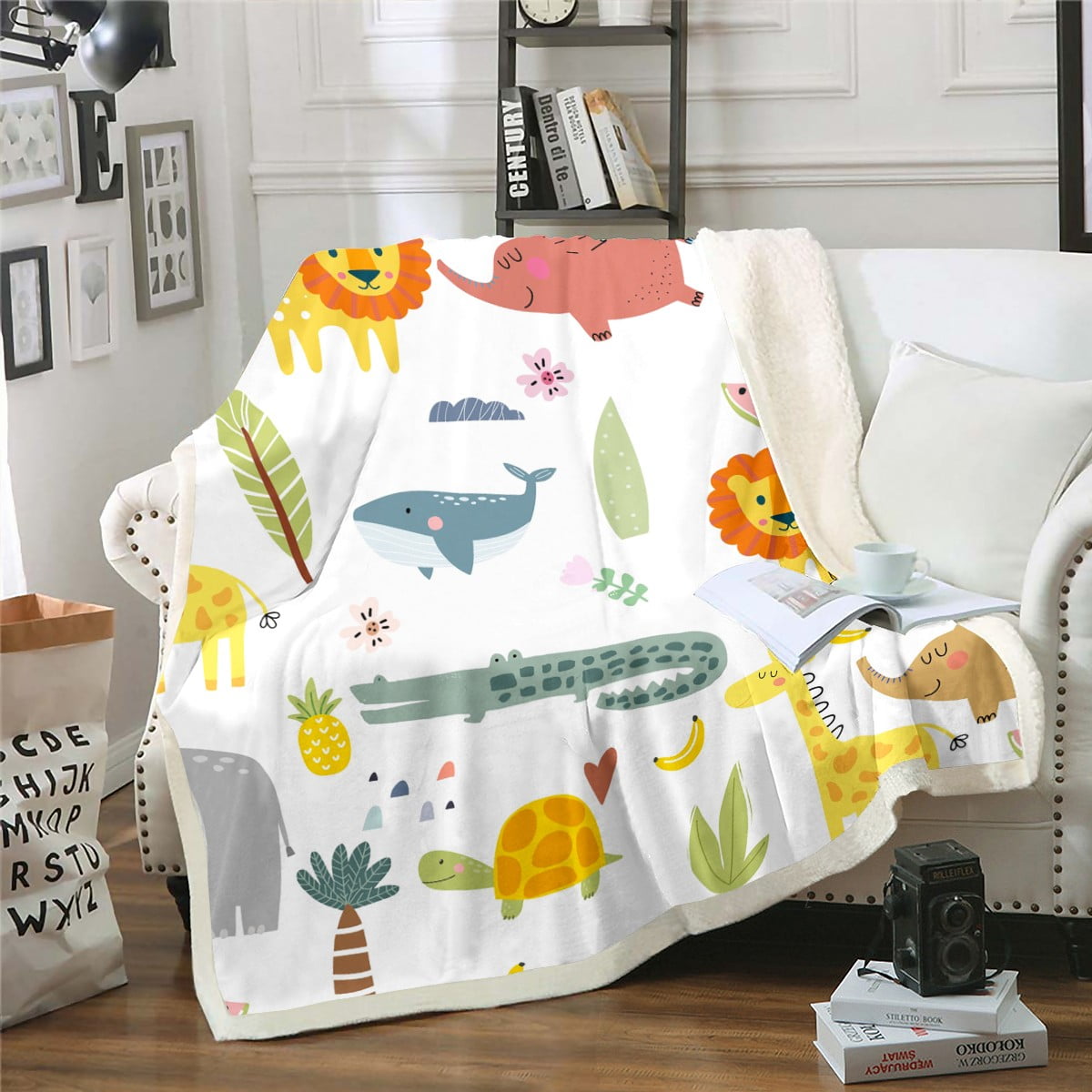 Elephant Giraffe Lions Fleece Blanket Throw Size,Wild Animals Throw ...