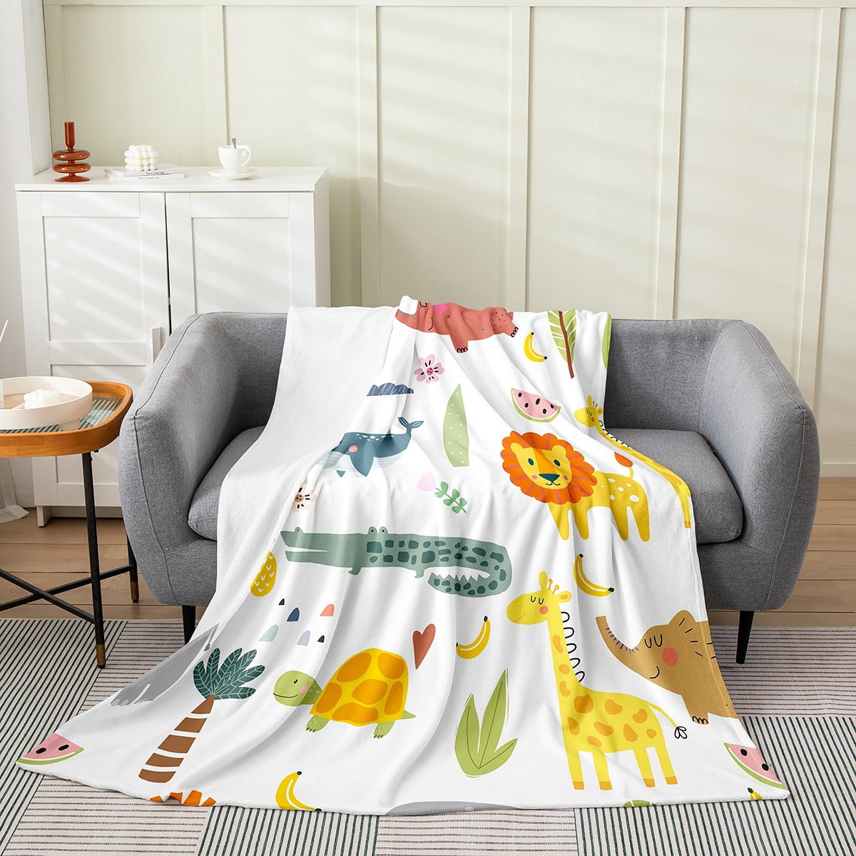 Elephant Giraffe Lions Throw Blanket Queen 90x90 inch,Wild Animals ...